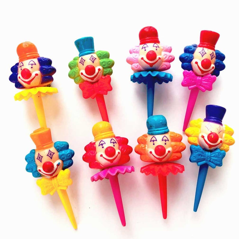 3D Circus Clown Cake Toppers: Retro Carnival Cupcake Picks (set of 8 ...