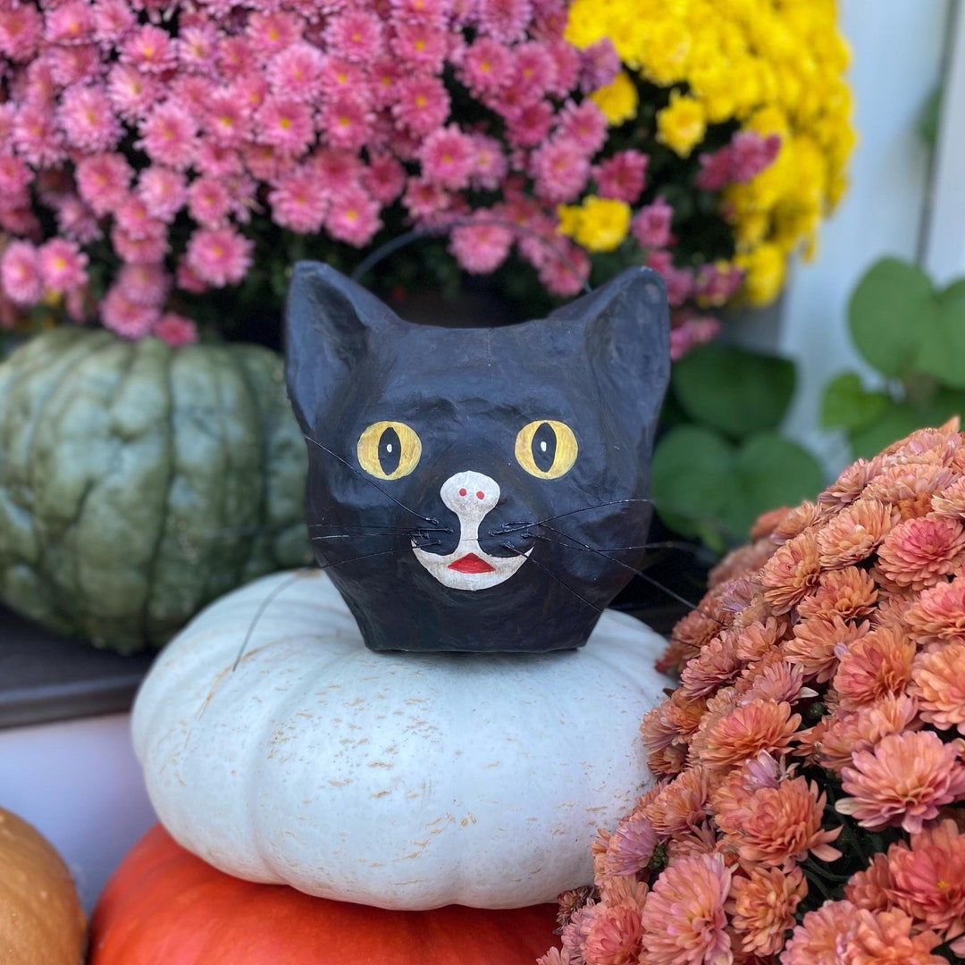 Vintage Black Cat Candy Bucket, Folk Art Halloween Decor - Etsy