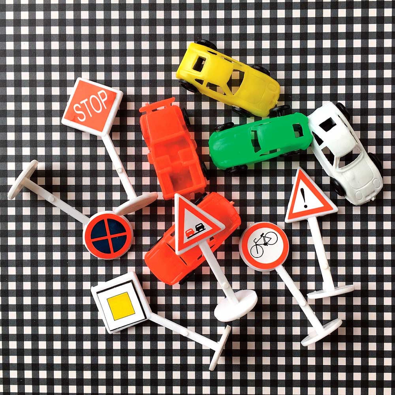 Vintage Road Sign Cake Toppers set of 12 Plastic Traffic | Etsy