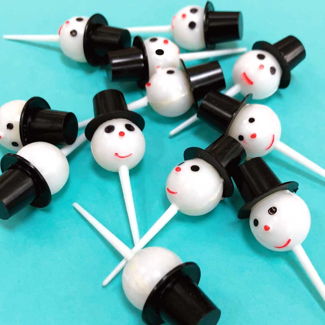 Snowman Cake Picks (12) Christmas Cupcake Toppers, Snowmen Heads ...