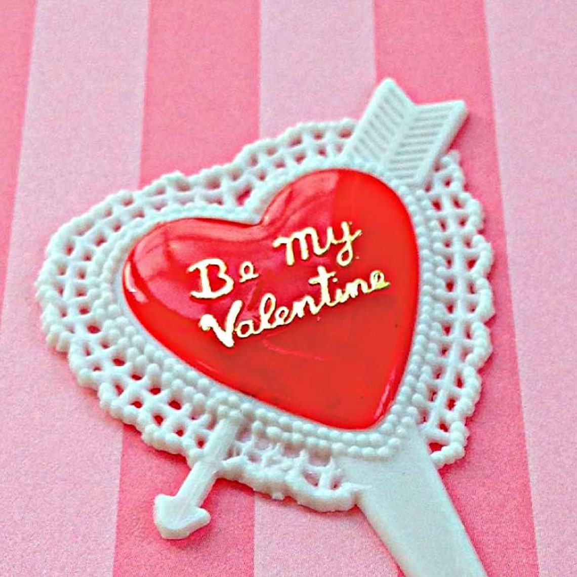 Valentine Heart Cake Picks (12), Be My Valentine Cupcake Toppers, Lace ...