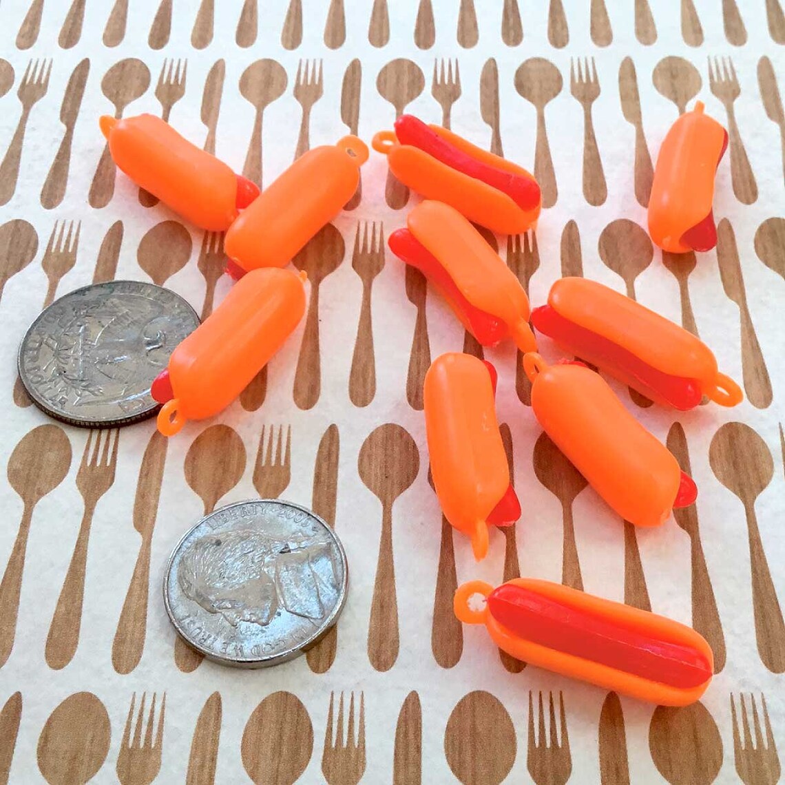 Hot Dog Charms (12), Plastic Fast Food Charms, Frankfurter Wiener ...