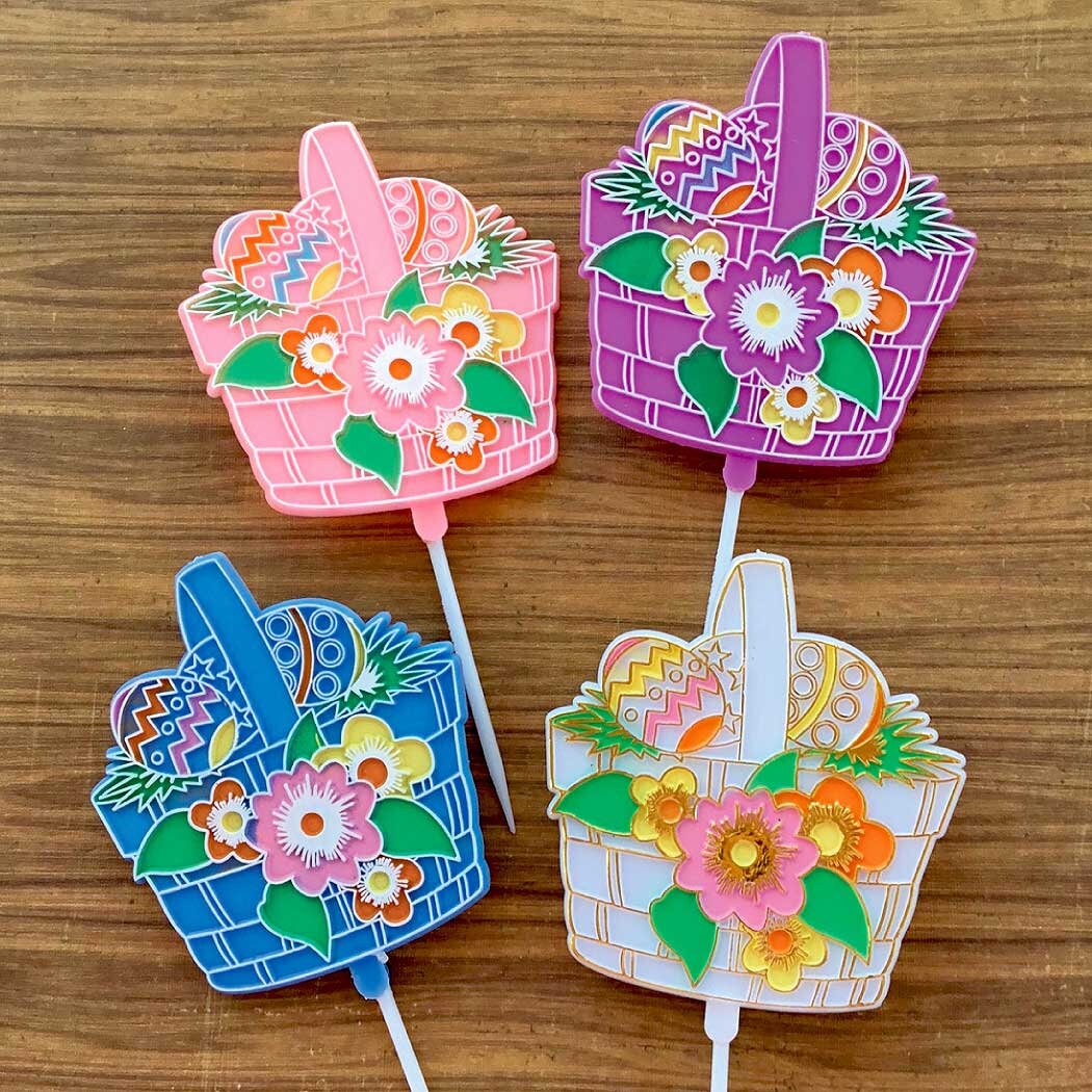 Large Easter Basket Cake Toppers, Flower Basket Picks, Easter Craft ...