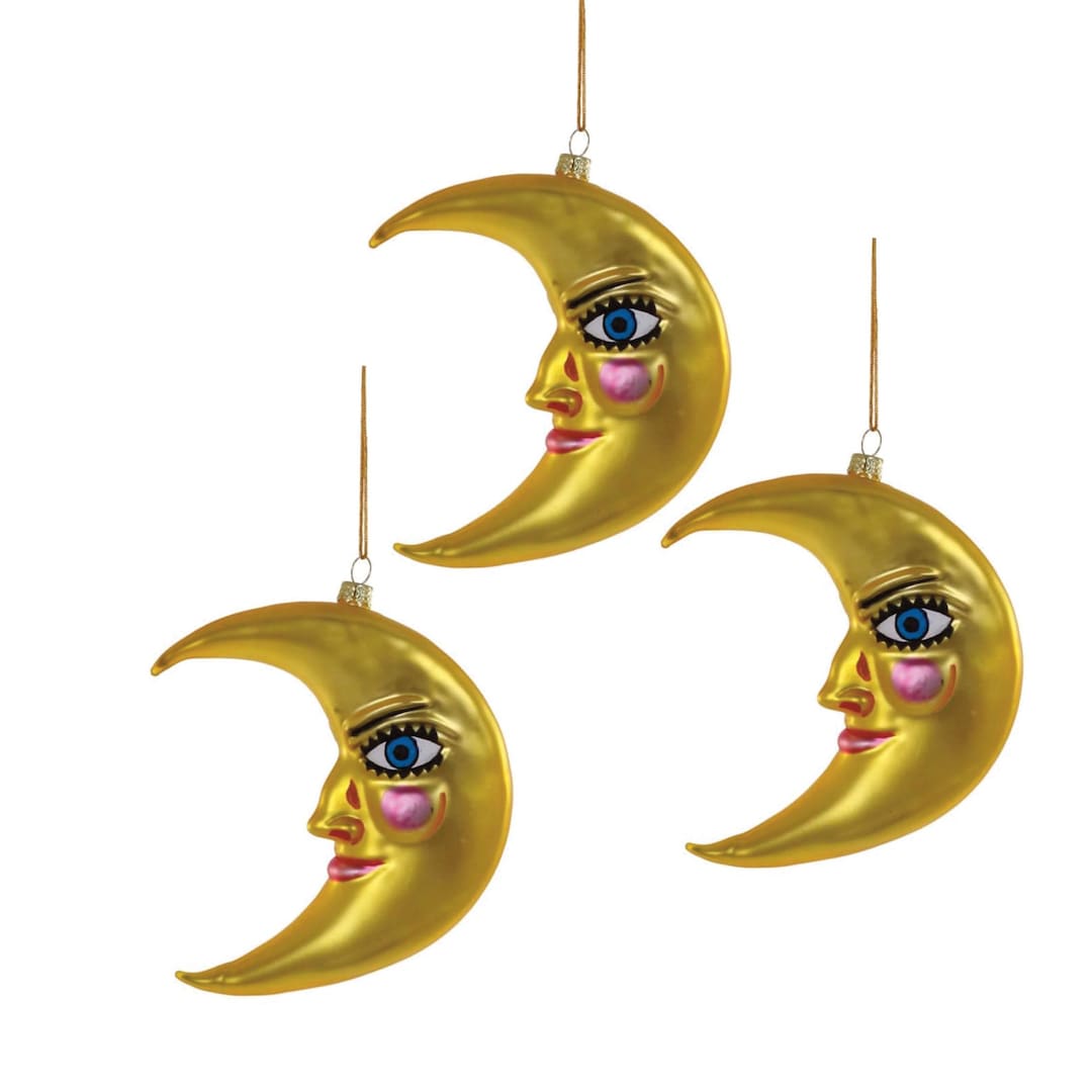 Rosy Cheek Gold Crescent Moon Man Ornament - Etsy
