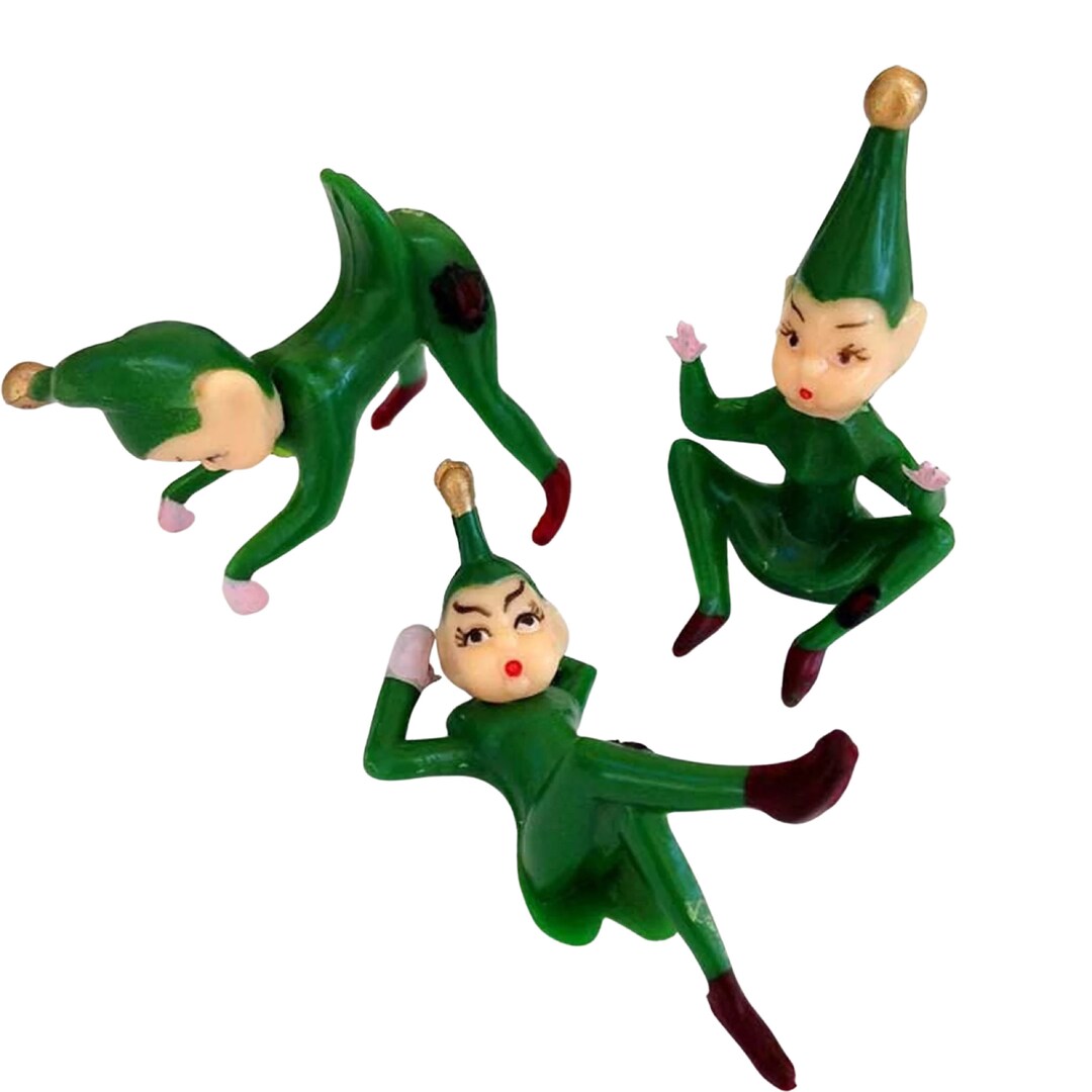 Pixie Elf Cake Toppers (3), Green Christmas Elves, Playful Pixies, Cute ...