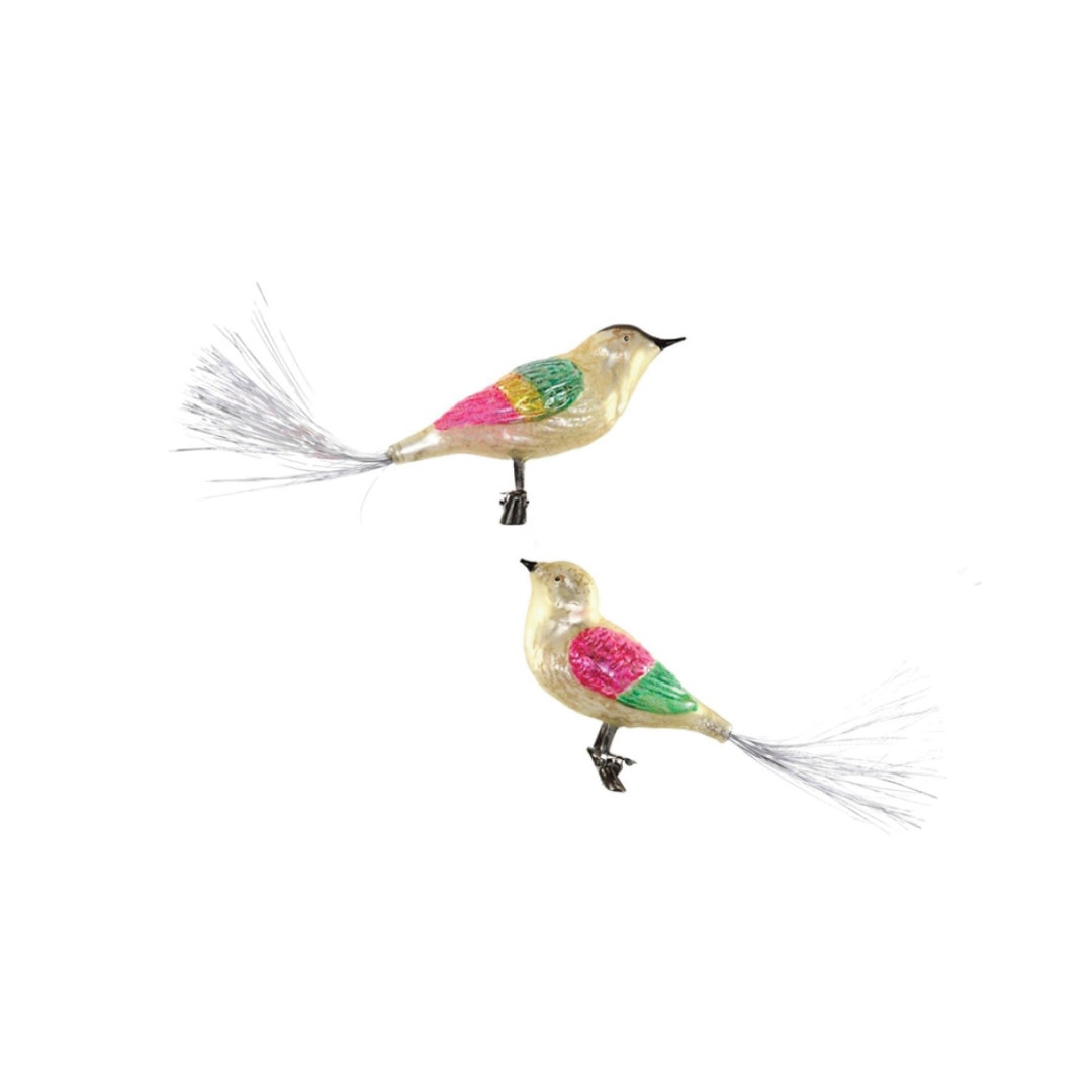 Heirloom Bird Ornaments, Multicolor Clip-on Birds With Feathered Tails ...