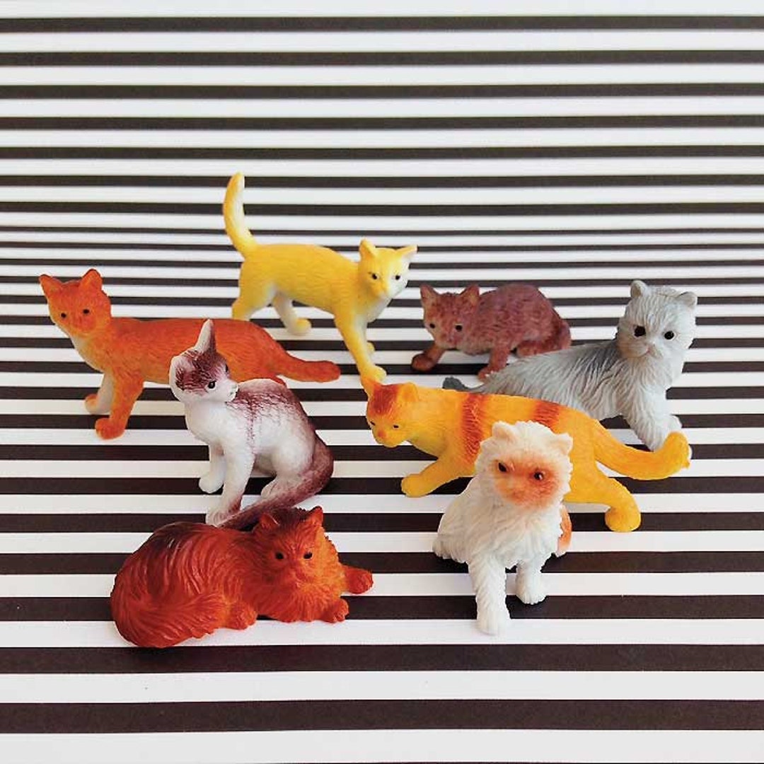 6 Cat Cake Toppers, Miniature Animals Plastic Kittens Cats for Cupcakes ...