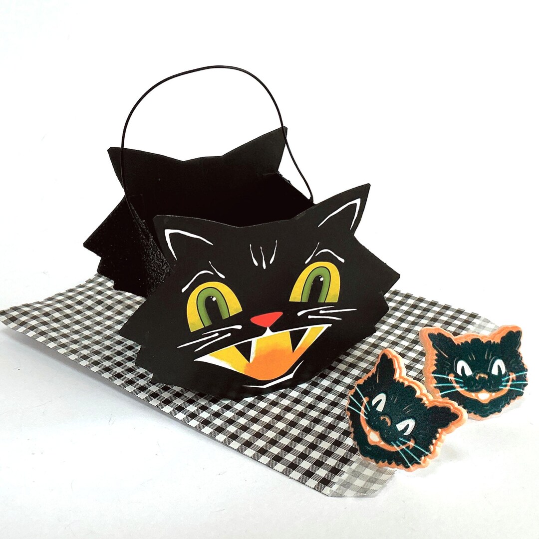Mr. Cool Cat Mini Candy Container, Tin Favor Basket, Halloween Decor ...