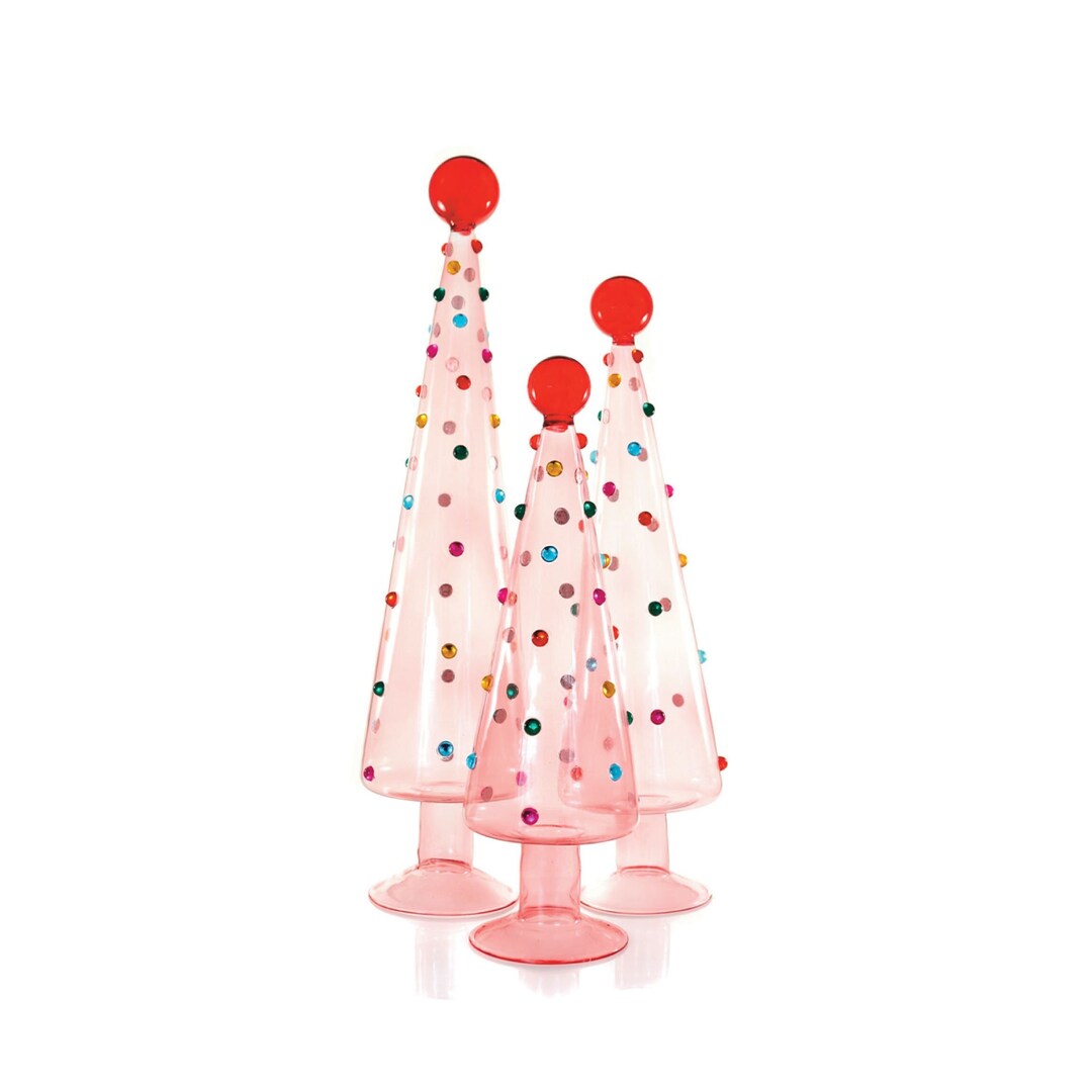 Decorated Dotted Glass Tree Set, Translucent Pink 12.5" - 18" - Etsy