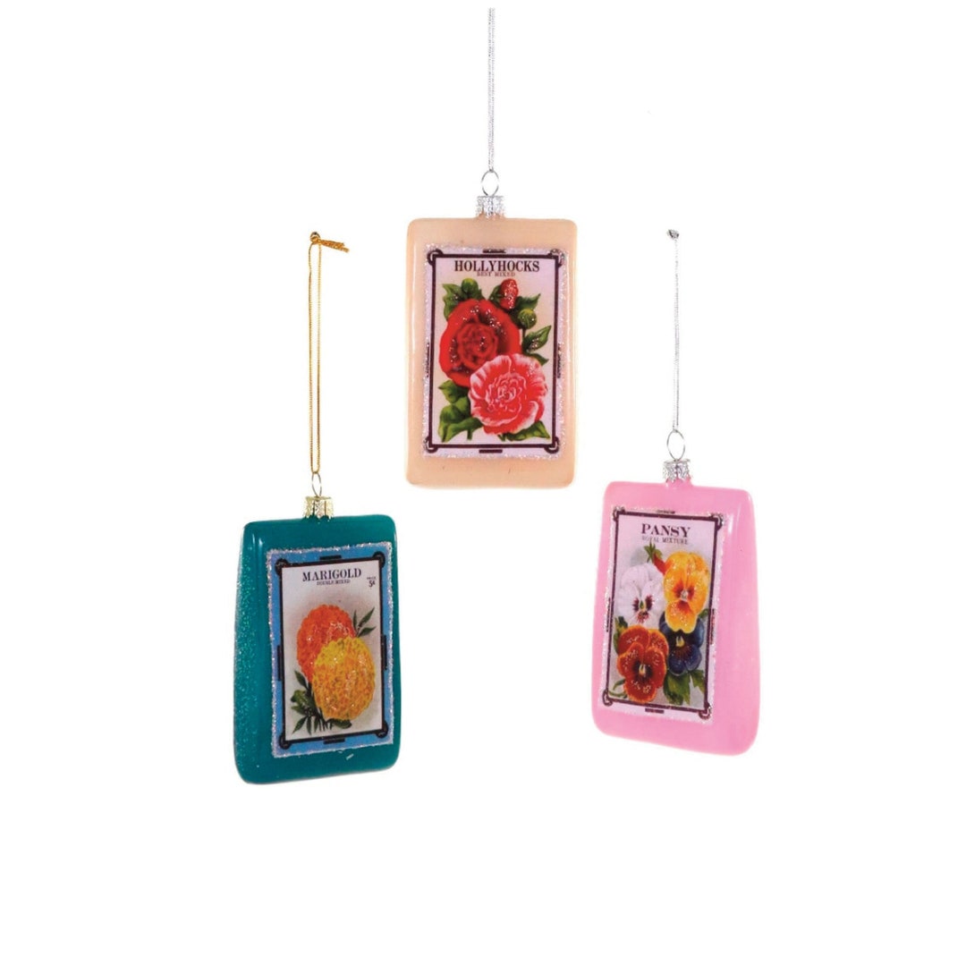 Flower Seed Packet Glass Ornament, Gift for Gardener, Hollyhocks ...