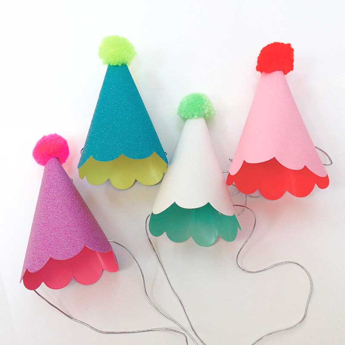 Glitter Party Hats With Pom Poms 8 Birthday Party Hat - Etsy