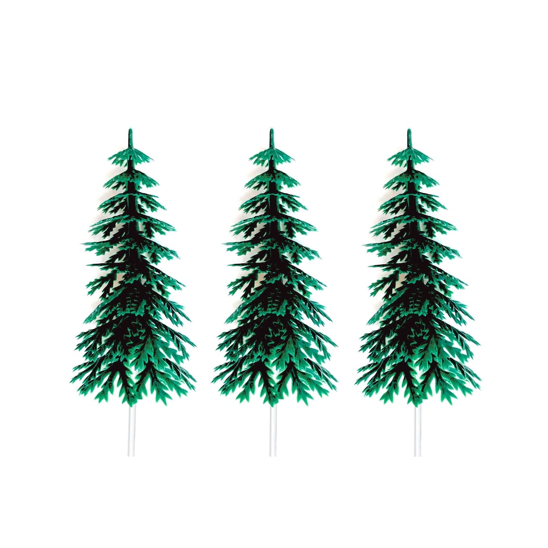 12 Medium Pine Tree Cake Toppers, 4-inch Plastic Evergreens, Miniature ...