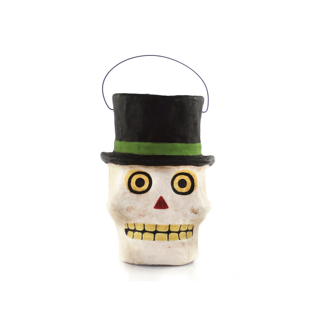 Skeleton Candy Bucket, Paper Mache Skull Container Treat Pail - Etsy