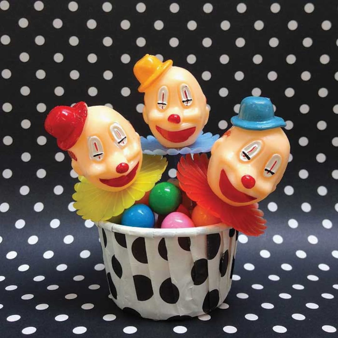 Jumbo Clown Cupcake Toppers (12), Vintage Clown Cake Picks, Carnival ...