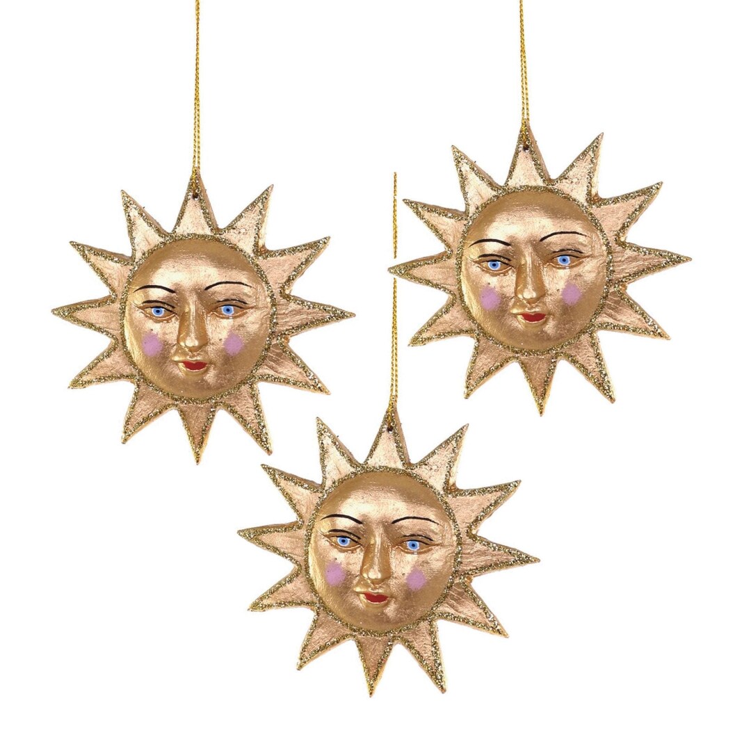 Sunshine Face Ornament, Gilded Star - Etsy