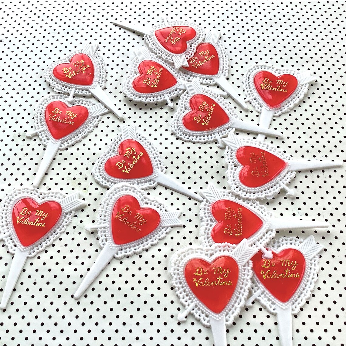 Valentine Heart Cake Picks 12 Be My Valentine Cupcake - Etsy