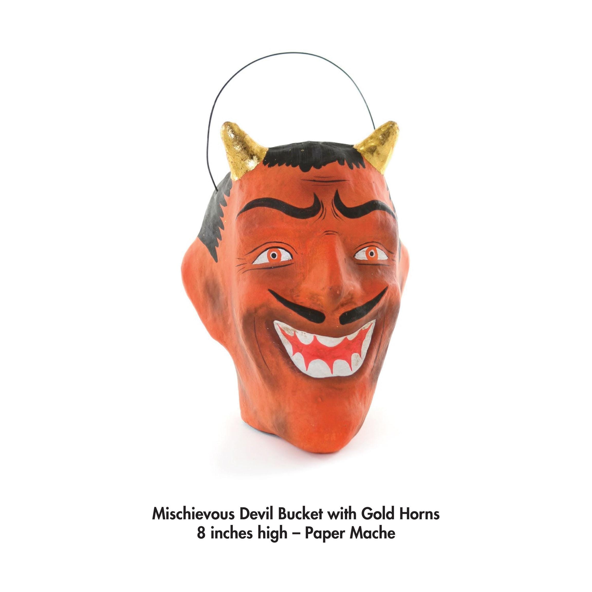 Mischievous Devil Bucket With Gold Horns, Paper Mache Halloween ...