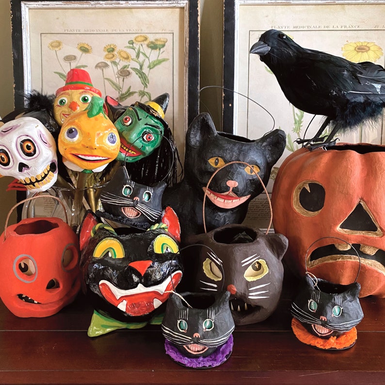 Mischievous Cat Candy Bucket Vintage-inspired Halloween Decor - Etsy