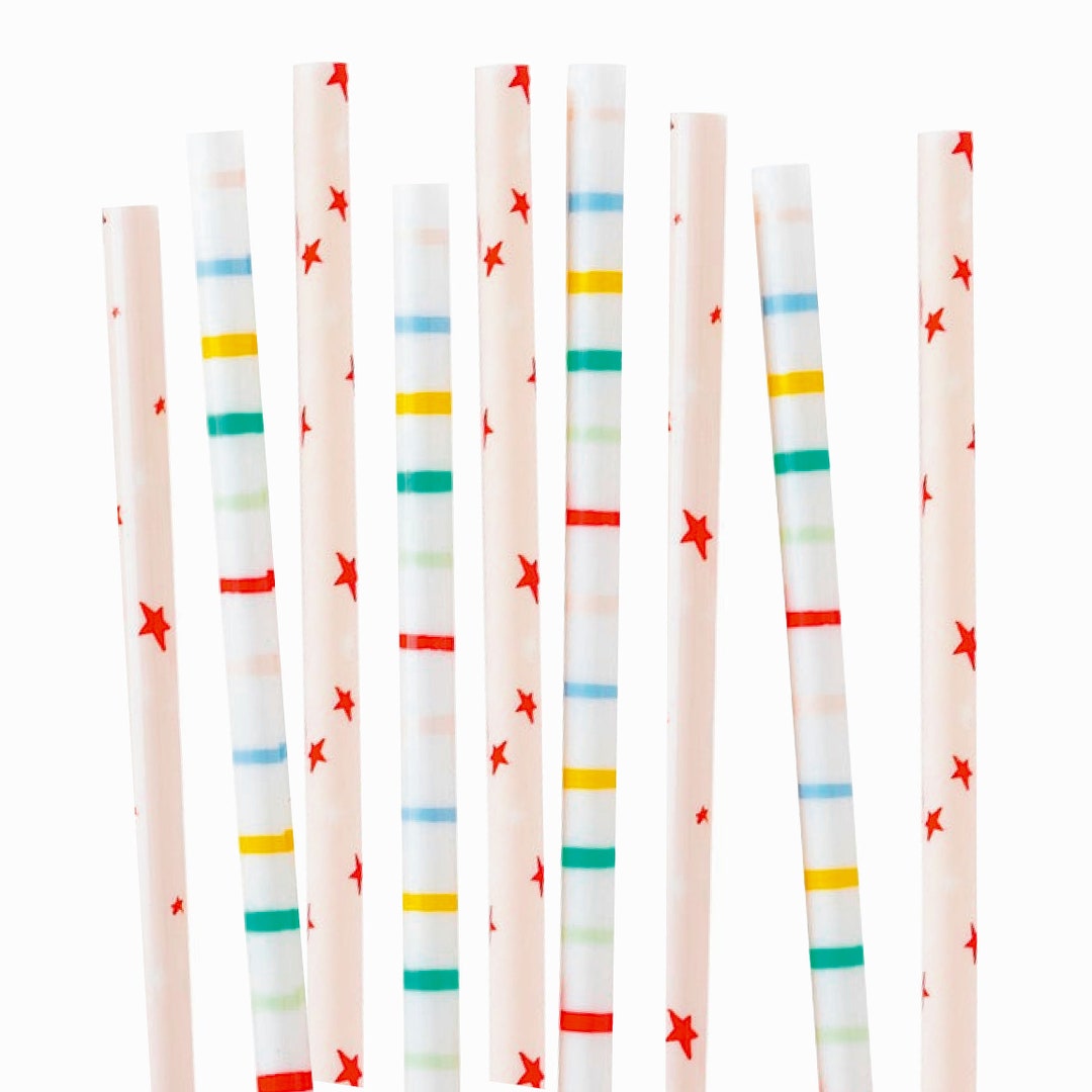 Colorful Stripes and Stars Acrylic Straws (12), Reusable Party Decor - Etsy