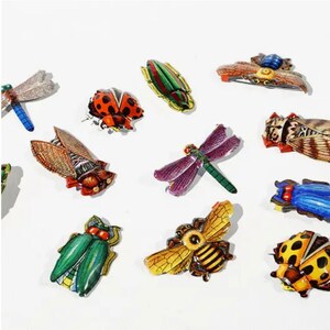 Vintage Embossed Insect Badges on Card, Vibrant Tin Bug Pins (12), Moth ...