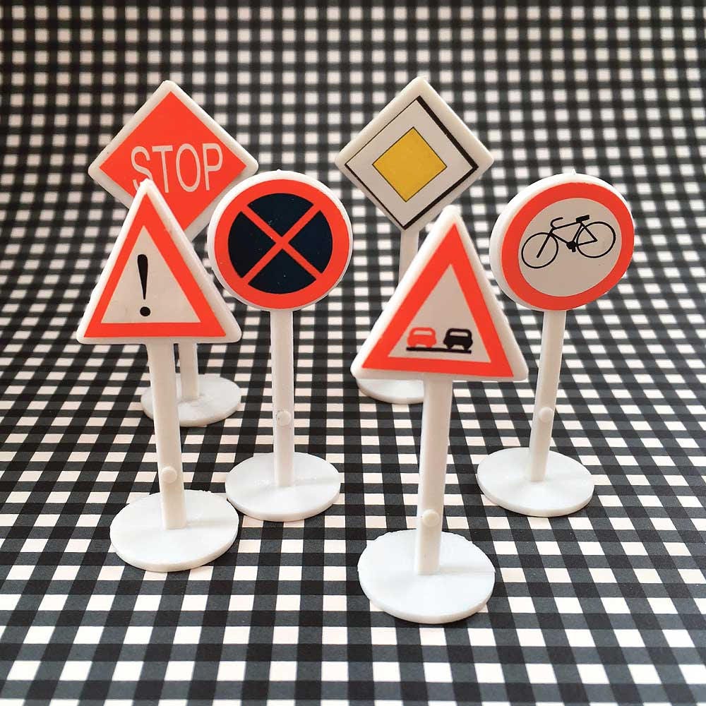 Vintage Road Sign Cake Toppers set of 12 Plastic Traffic | Etsy