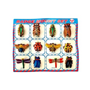 Vintage Embossed Insect Badges on Card, Vibrant Tin Bug Pins (12), Moth ...