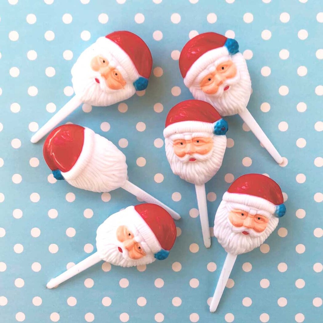 Puffy Santa Picks (12), Santa Cake Topper, Retro Christmas Cupcake ...