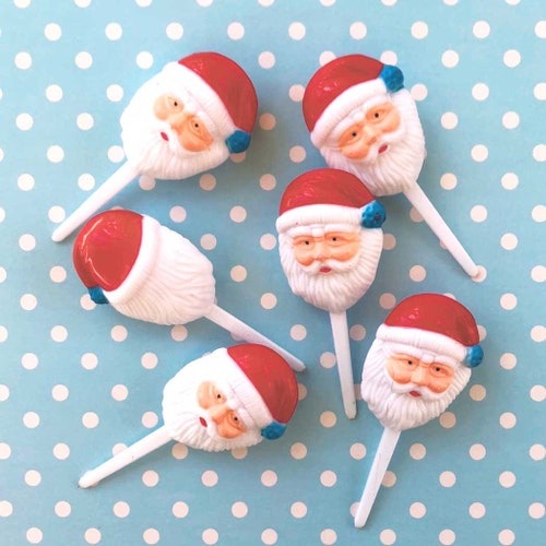 Puffy Santa Picks 12 Santa Cake Topper Retro Christmas - Etsy