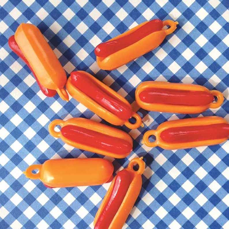 Hot Dog Charms (12), Plastic Fast Food Charms, Frankfurter Wiener ...