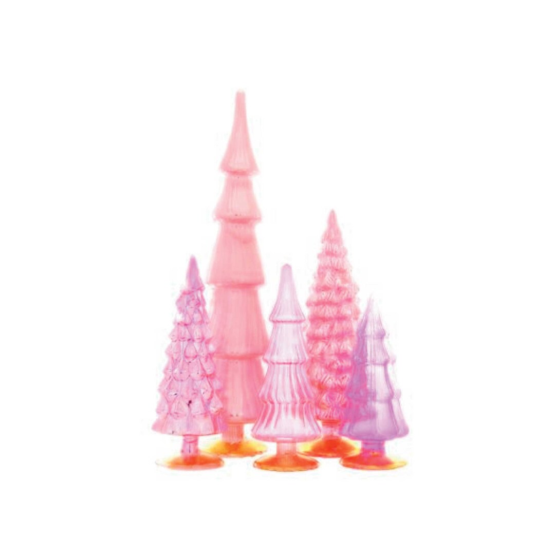 Pink Hue Large Glass Christmas Tree Set of 5, 17" 11.5" 9", 8.5", 7.5 ...