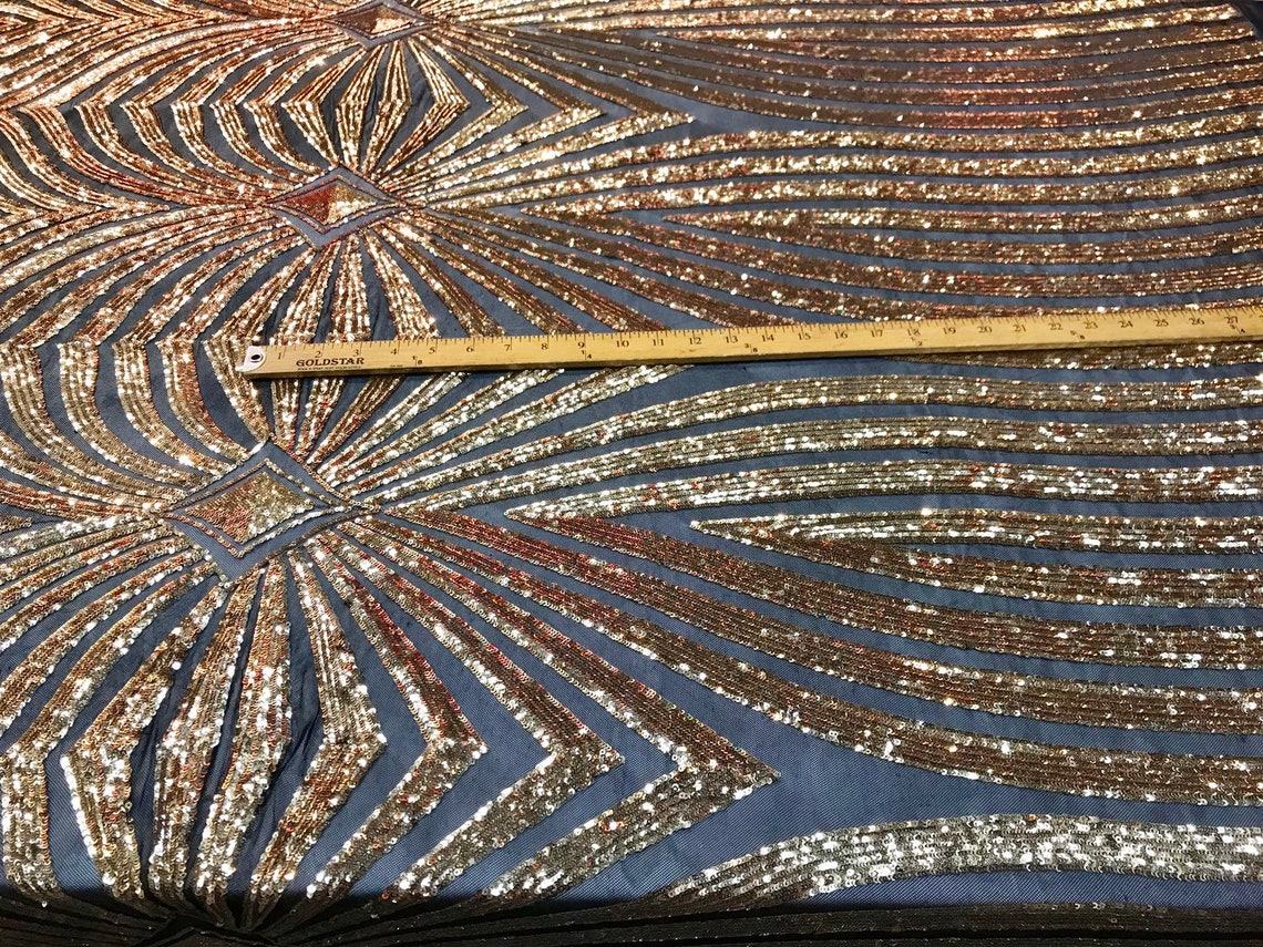 Gold Geometric Diamond Design With Shiny Sequins on a Black 4 | Etsy