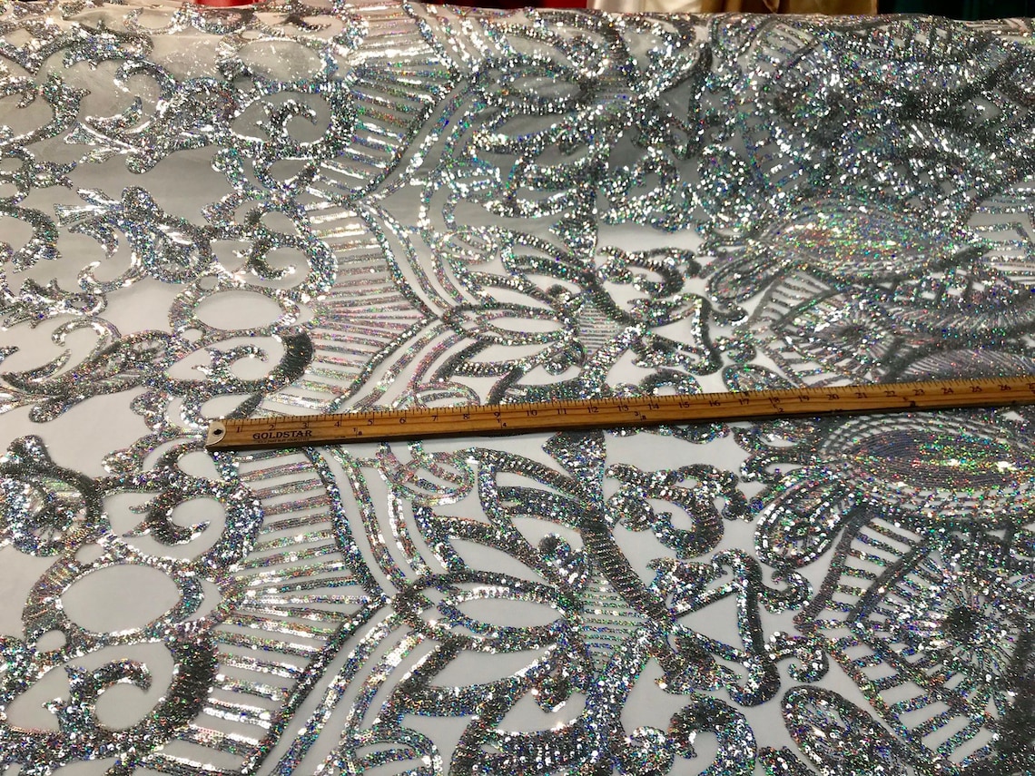 Silver Iridescent Shiny Sequin Royalty Design Embroidery on a | Etsy