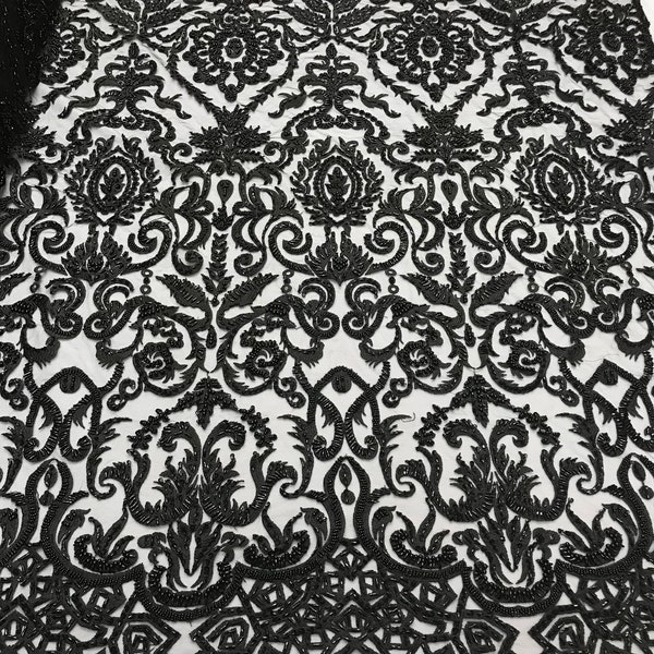 Black Damask Fabric - Etsy