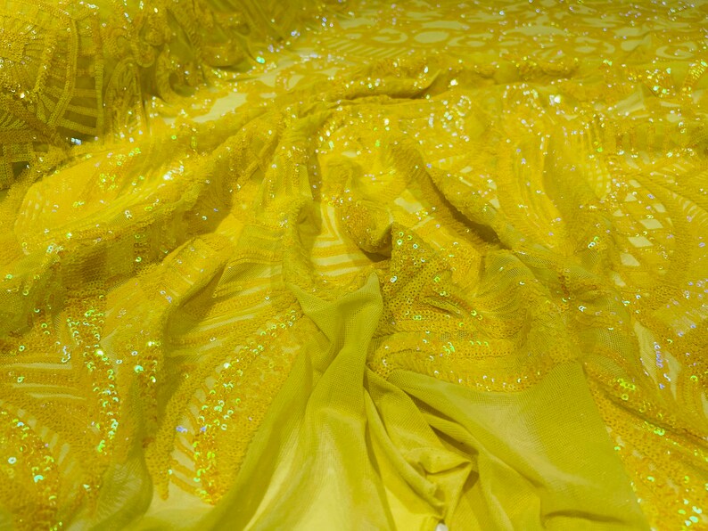 Bright Yellow Iridescent Royalty Sequin Design on 4 Way - Etsy