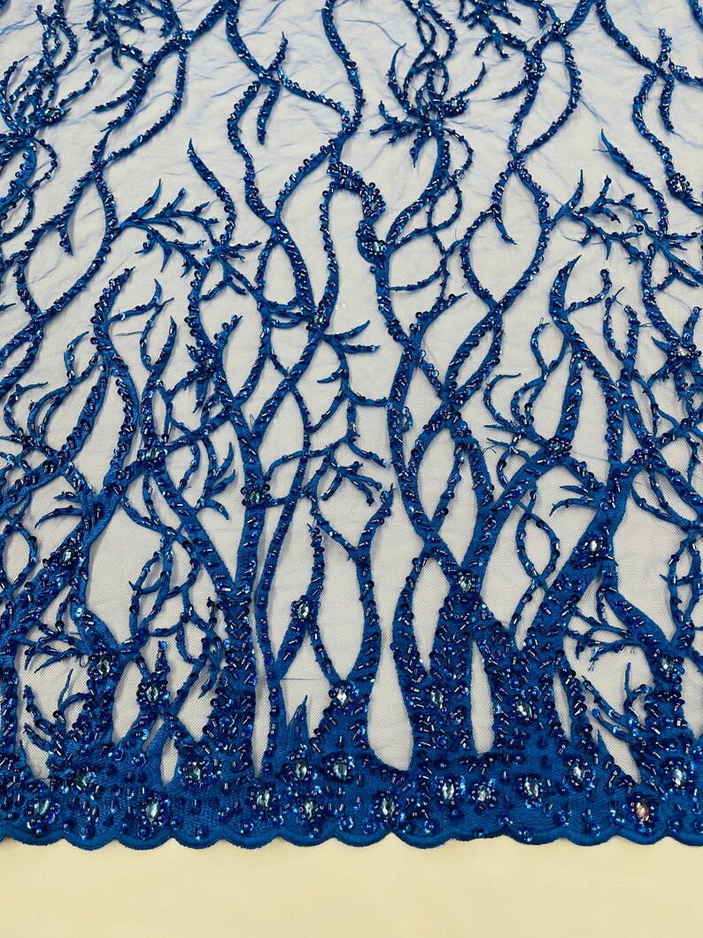 Royal Blue Vine Design Embroider and Heavy Beading on a Mesh - Etsy