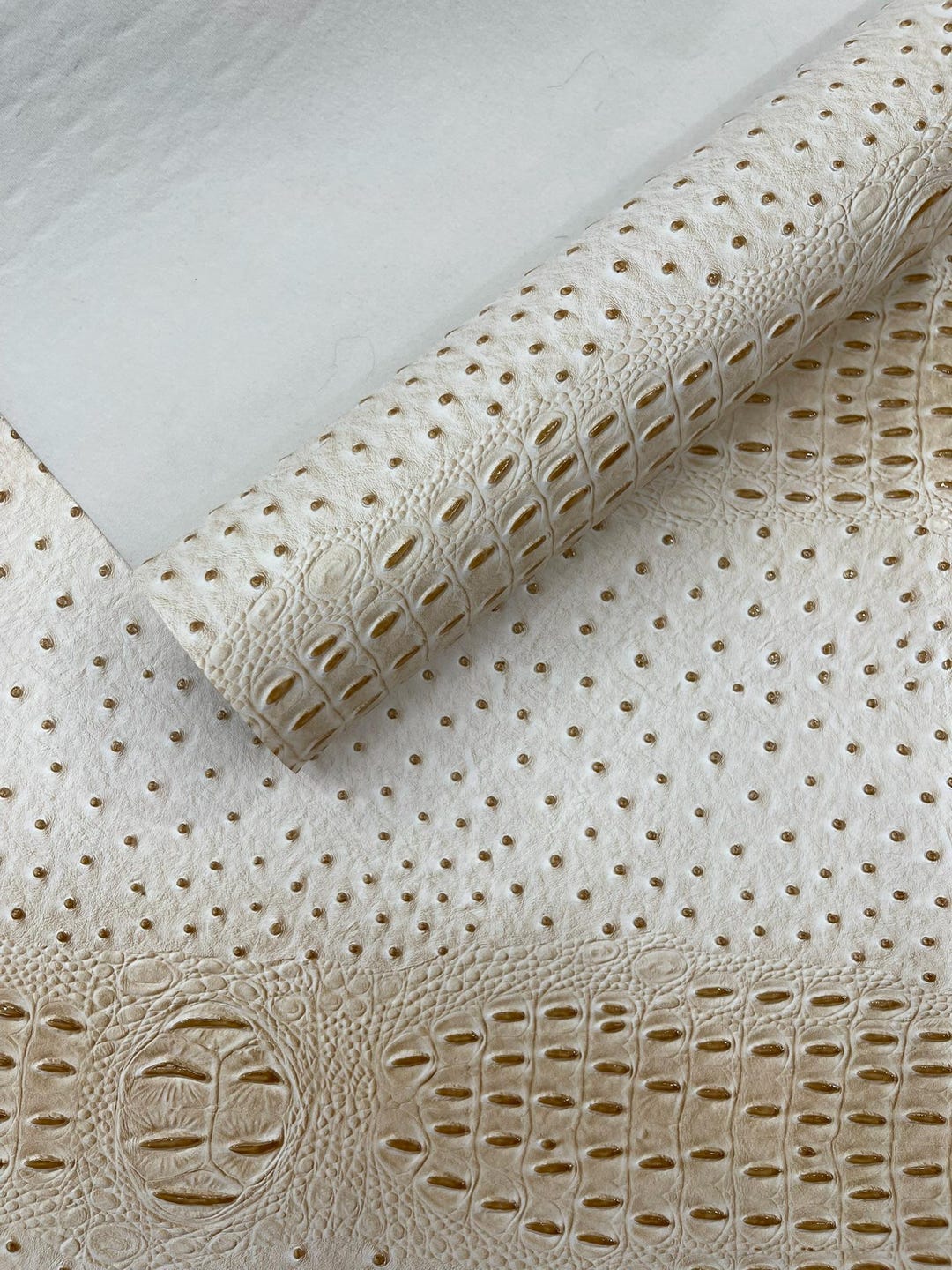 Smore Cream Gator Ostrich Embossed Vinyl Fabric by the Yard / 2 Tone ...