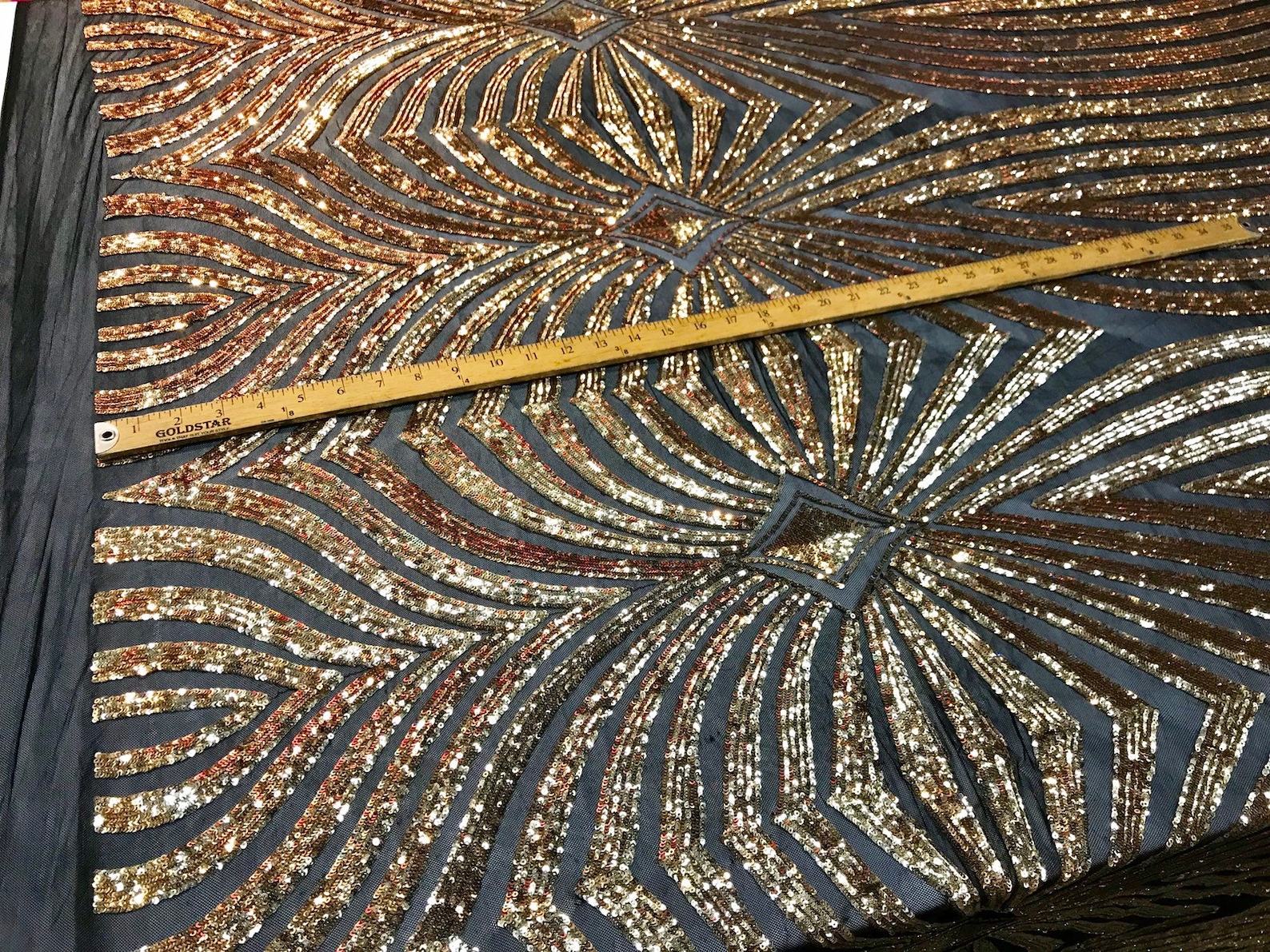 Gold Geometric Diamond Design With Shiny Sequins on a Black 4 | Etsy