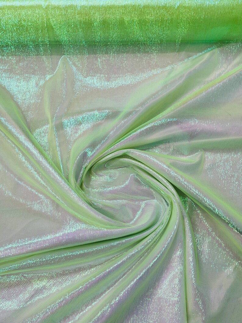 Neon Green Crush Iridescent Shimmer Organza Fabric 45” Wide, Sells by ...