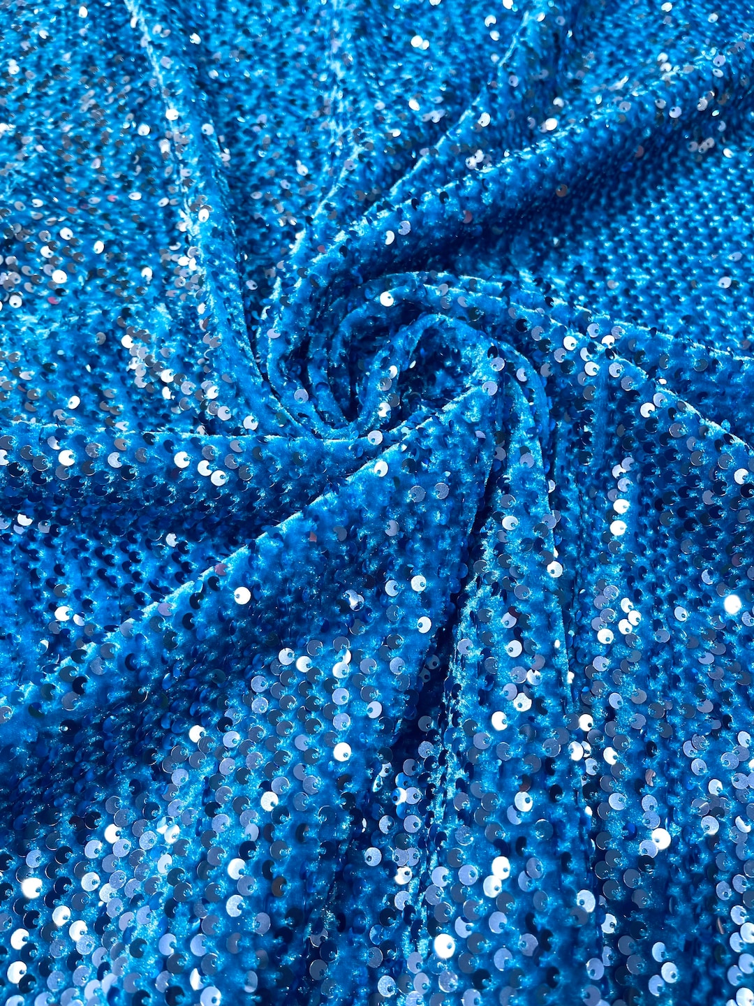 Turquoise Shiny Sequins on a Stretch Velvet Fabric-prom-nightgown-sold ...