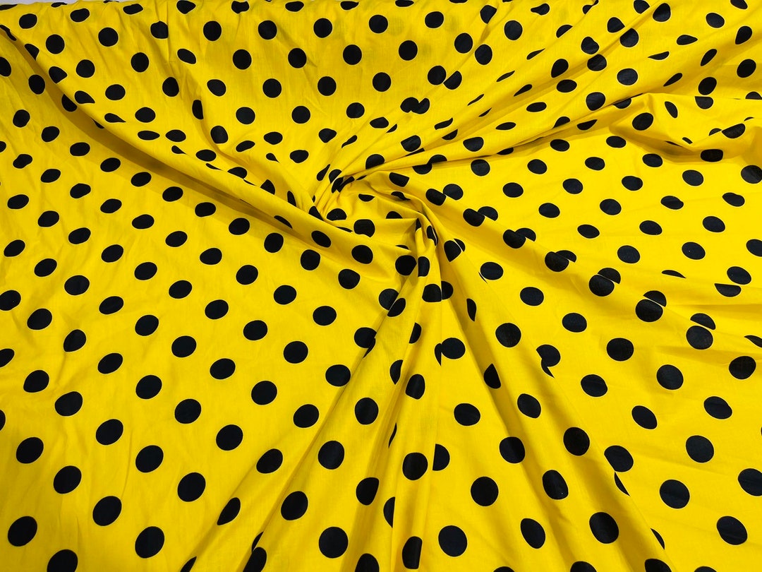 Black Dot on Yellow 58" Wide Premium 1 Inch Polka Dot Poly Cotton ...