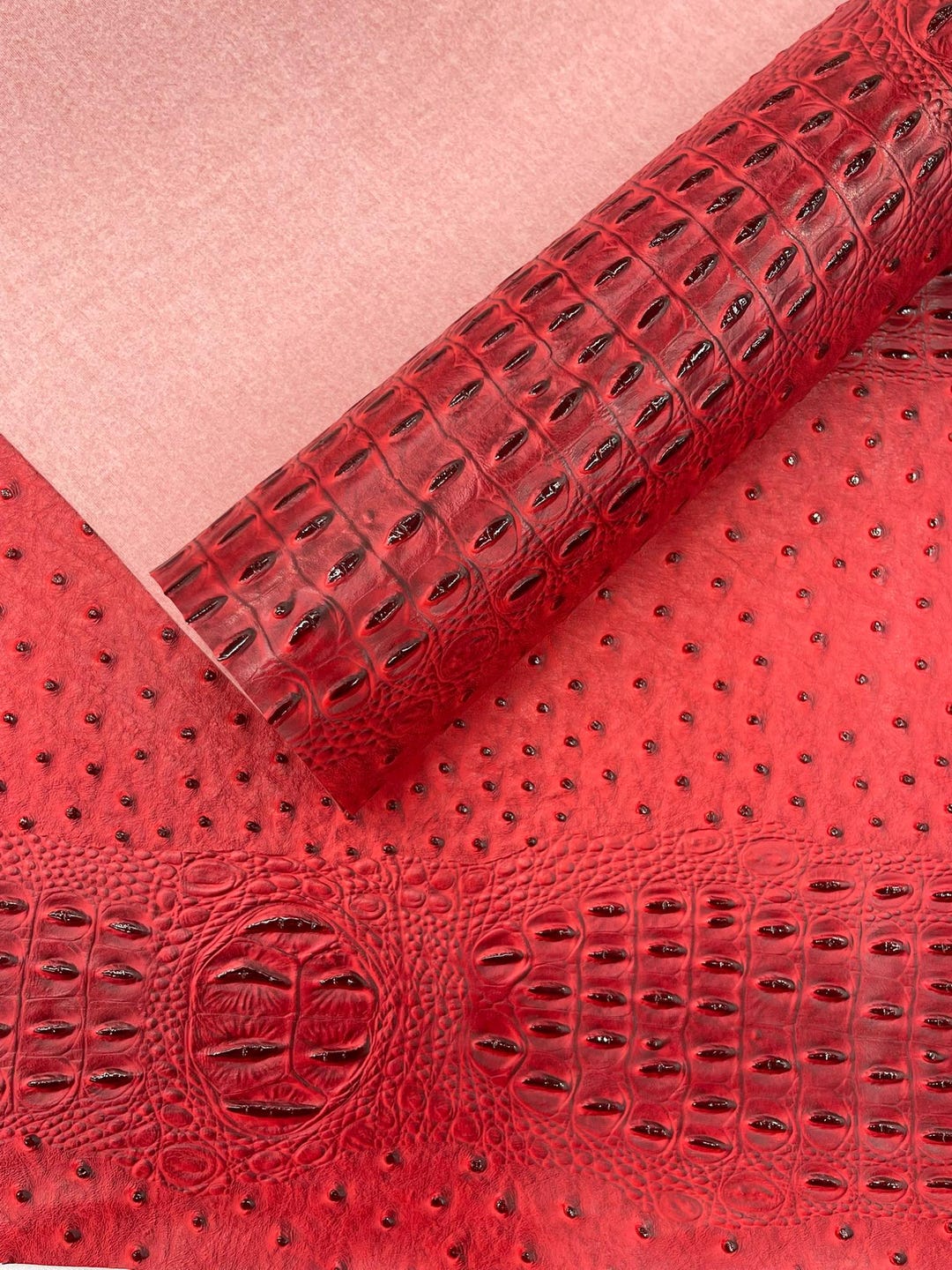 Carnage Red Gator Ostrich Embossed Vinyl Fabric by the Yard / 2 Tone ...