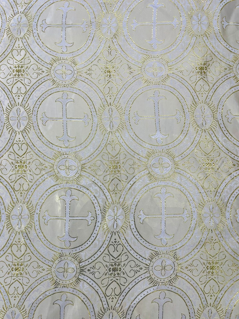 Beige Gold Metallic Cross Brocade Tablecloth Overlay | Jacquard Satin ...