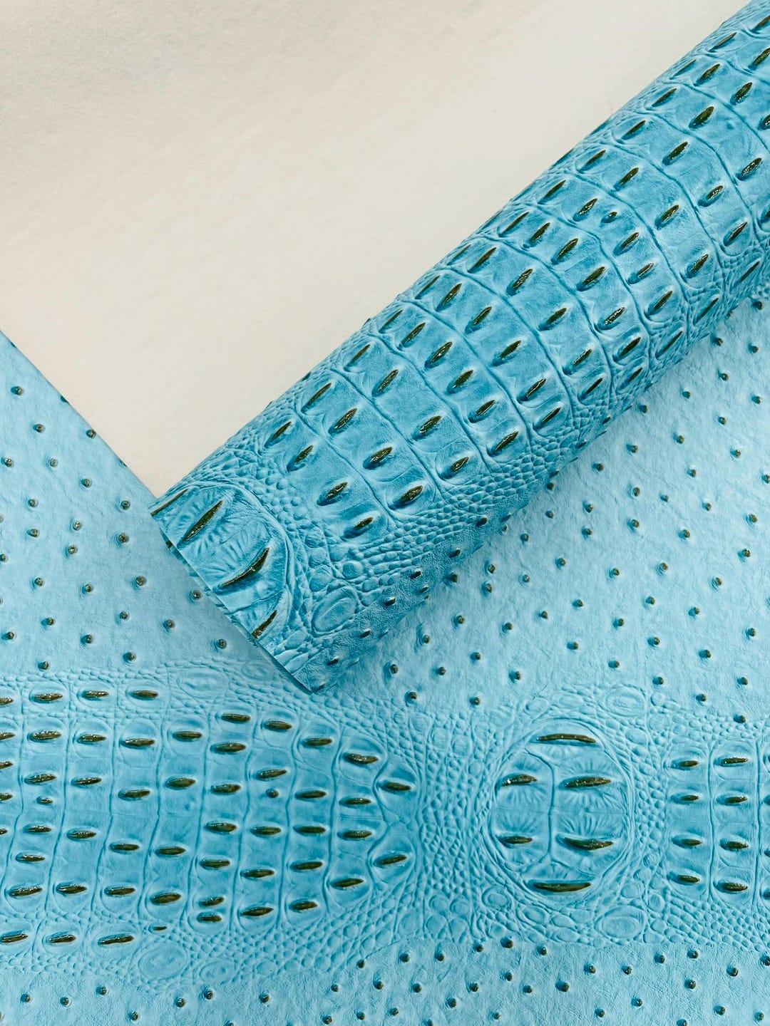 Glacier Blue Gator Ostrich Embossed Vinyl Fabric by the Yard / 2 Tone ...