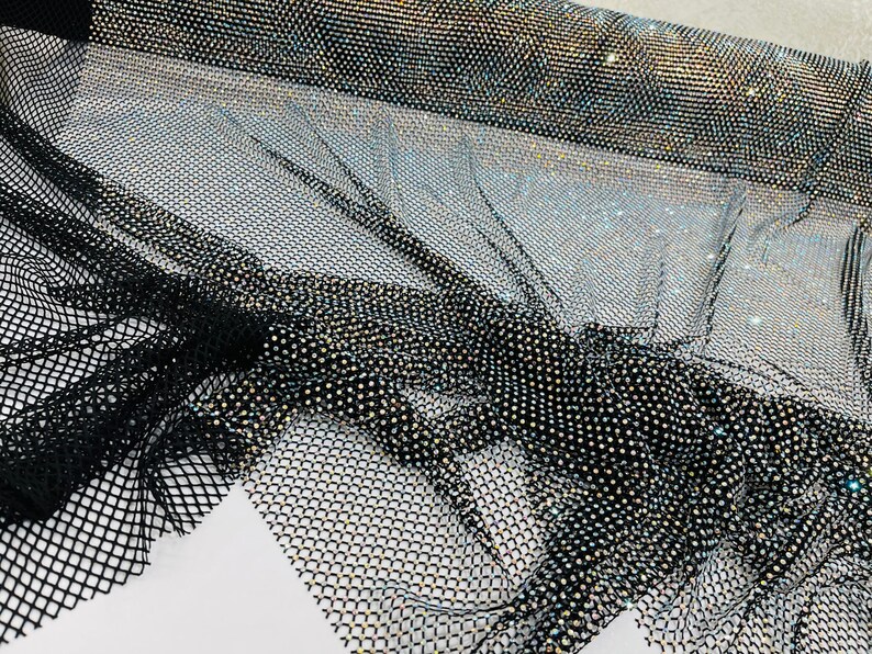 Black AB Iridescent Rhinestones on Soft Stretch Fish Net - Etsy