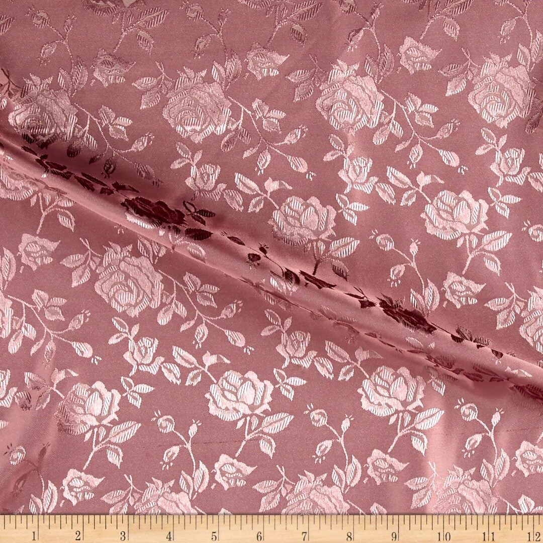 Dusty Rose 60" Wide Polyester Flower Brocade Jacquard Satin Fabric ...
