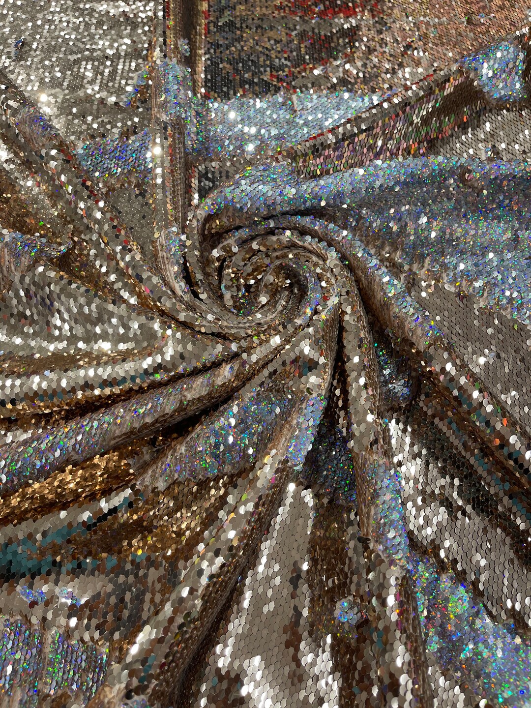 Rose Gold/silver Holographic Shiny Sequins Fabric-shiny Reversible/54 ...