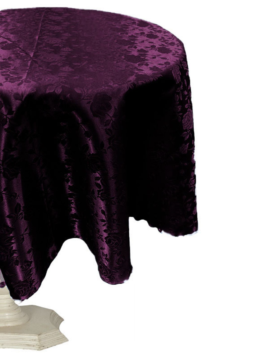 Plum Round Tablecloth Roses Jacquard Satin Overlay for Small Coffee ...