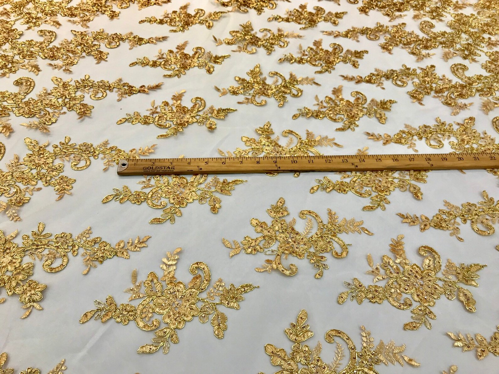 Metallic gold floral design embroidery on a mesh lace with | Etsy