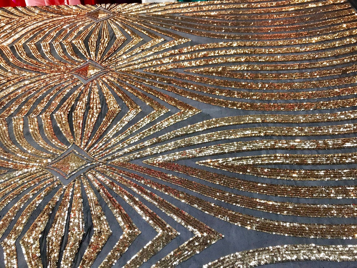 Gold Geometric Diamond Design With Shiny Sequins on a Black 4 | Etsy