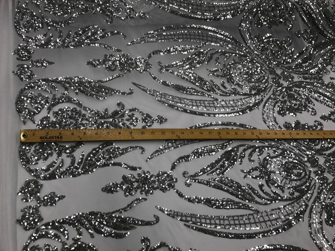 Silver empire design embroider with sequins on a 2 way stretch | Etsy